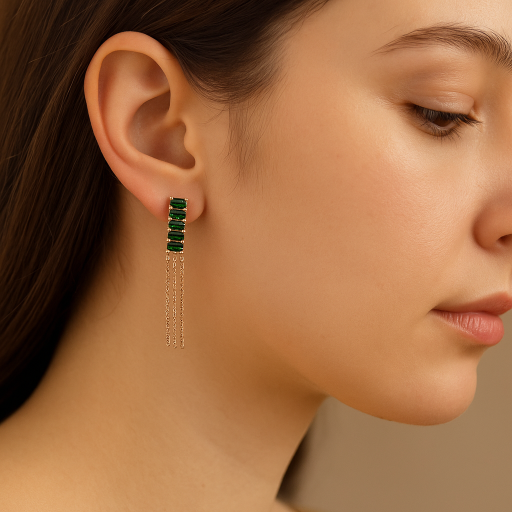 Emerald Cascade Chain Drop Earrings – Tyrah Jewelry Store